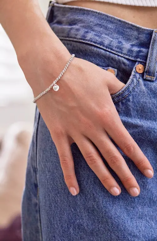 Estée Lauder Puffed Heart Beaded Stretch Bracelet - Silver