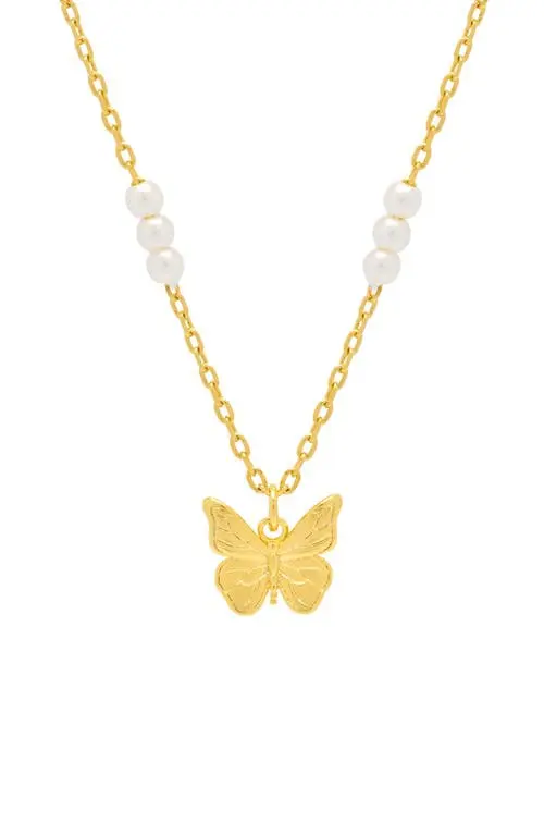 Estée Lauder Butterfly & Faux Pearl Pendant Necklace - Gold
