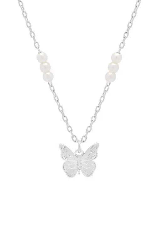 Estée Lauder Butterfly & Faux Pearl Pendant Necklace - Silver