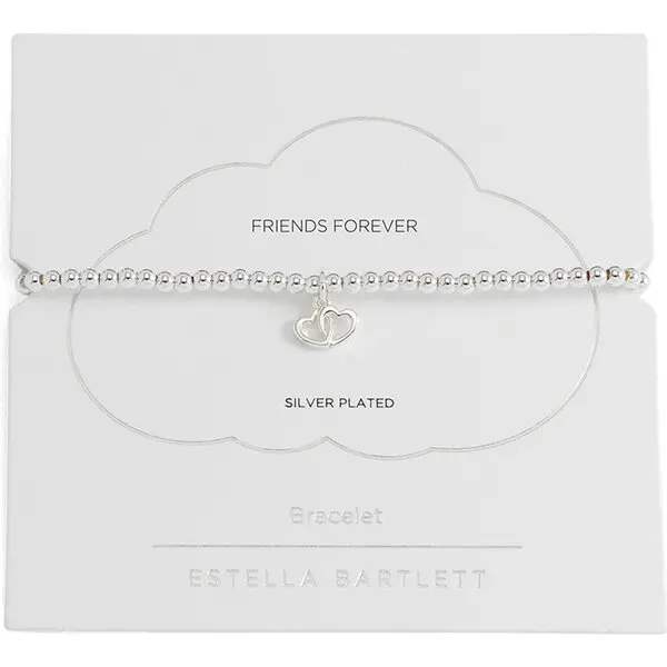 Estée Lauder Sienna Double Heart Beaded Stretch Bracelet - Silver