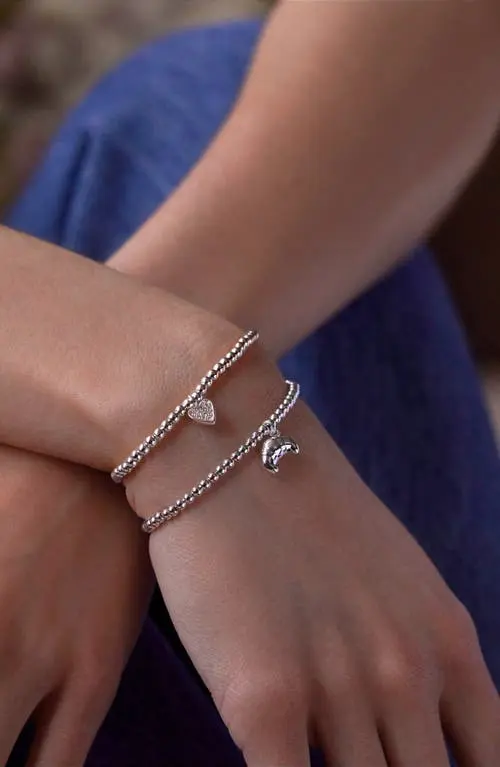 Estée Lauder Sienna Pavé Crystal Heart Beaded Stretch Bracelet - Silver