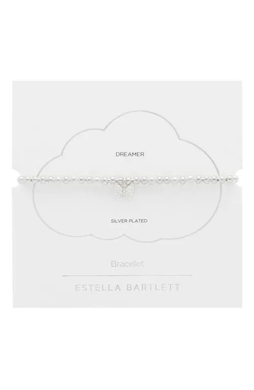Estée Lauder Butterfly & Faux Pearl Stretch Bracelet - Silver