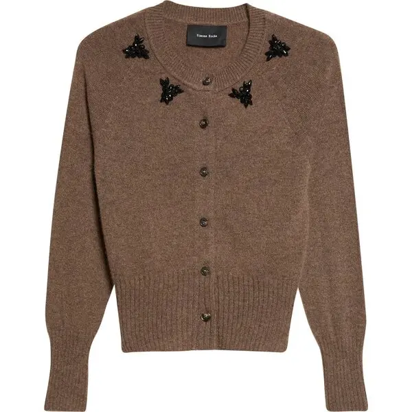 Simone Rocha Embellished Cashmere Cardigan - Peat/jet