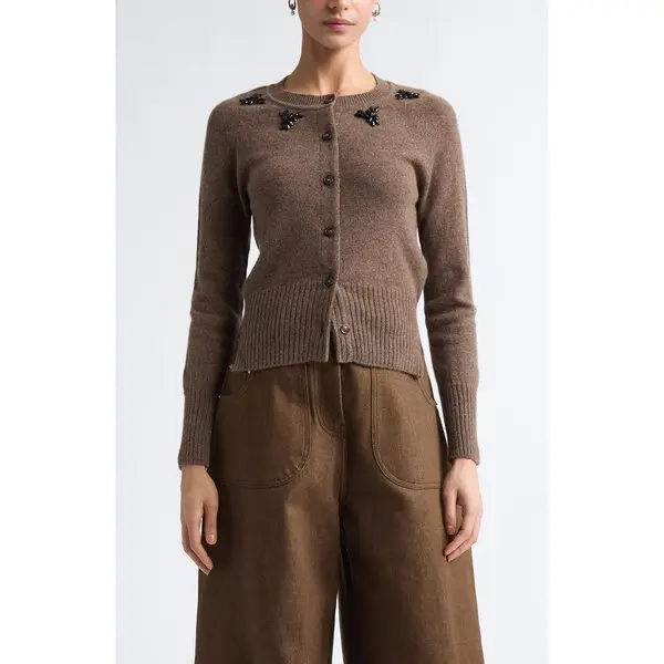 Simone Rocha Embellished Cashmere Cardigan - Peat/jet