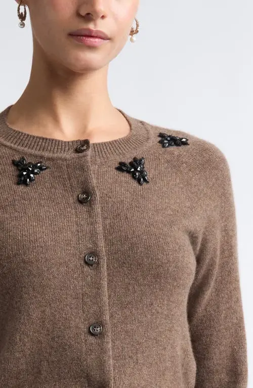 Simone Rocha Embellished Cashmere Cardigan - Peat/jet