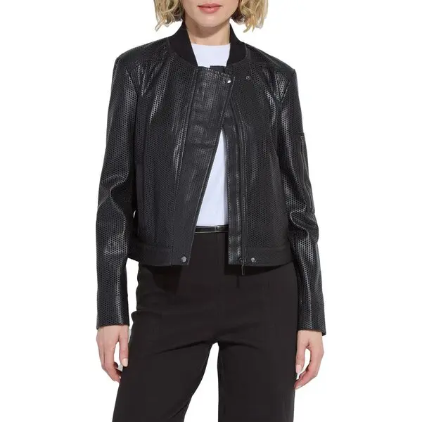 Lyssé Millicent Perforated Faux Leather Bomber Jacket