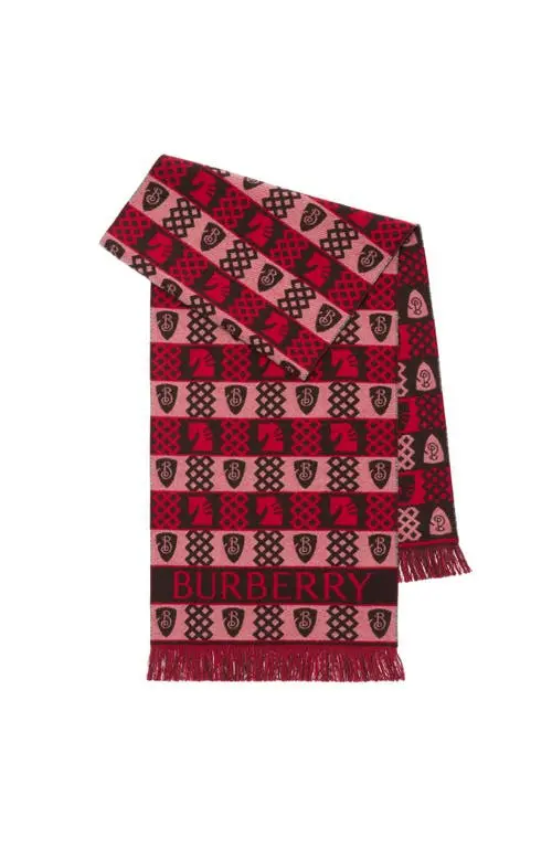 Burberry Chess Fair Isle Wool Scarf - Post Red