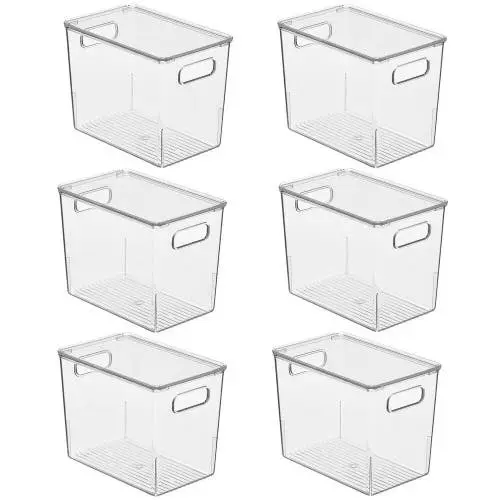 MDESIGN Plastic Stacking Kitchen Storage Bin Box With Lid/handles