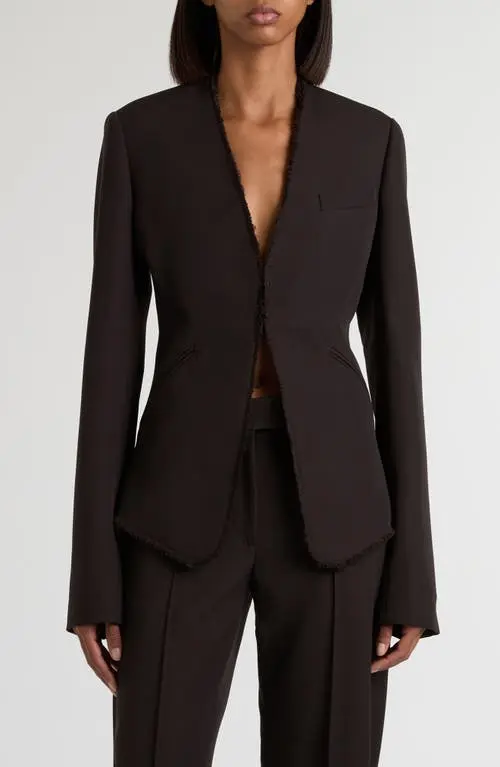 Alexander McQueen Raw Edge Wool Canvas Peplum Blazer