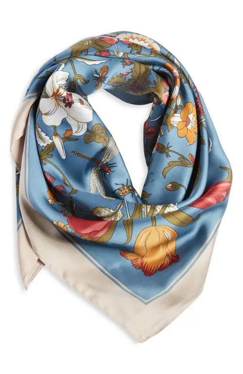 Tasha Floral Satin Scarf - Blue Multi