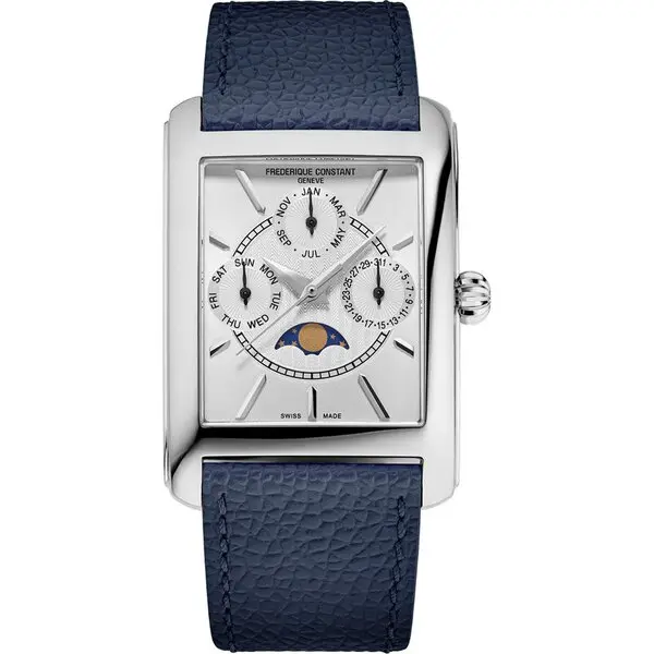 FREDERIQUE CONSTANT Classic Carrée Moonphase Leather Strap Watch - Blue