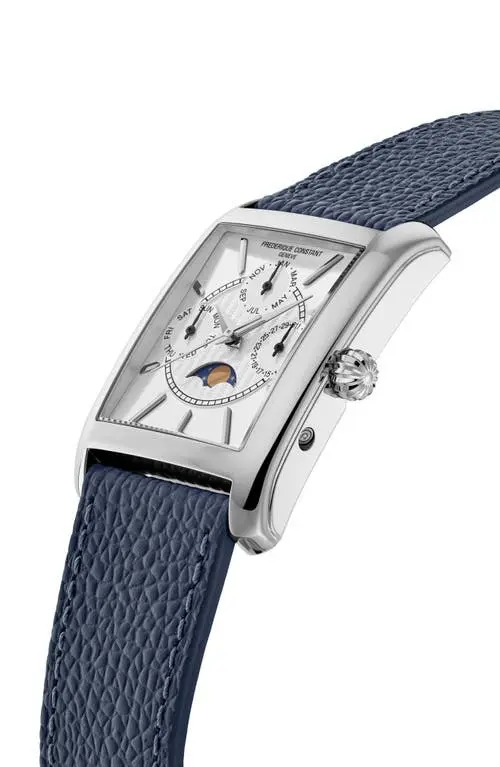 FREDERIQUE CONSTANT Classic Carrée Moonphase Leather Strap Watch - Blue