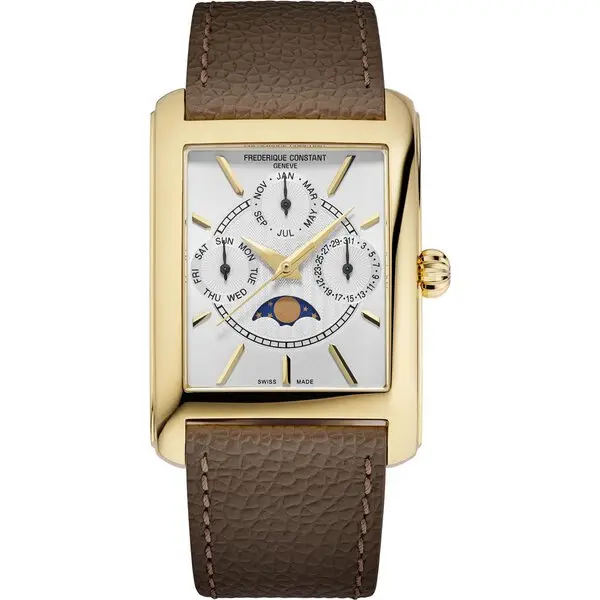 FREDERIQUE CONSTANT Classic Carrée Moonphase Leather Strap Watch - Brown