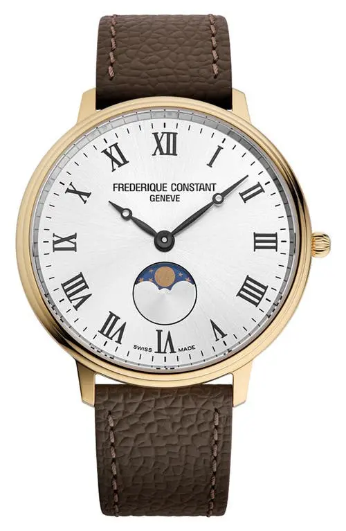 FREDERIQUE CONSTANT Classic Slimline Moonphase Leather Strap Watch - Brown/white