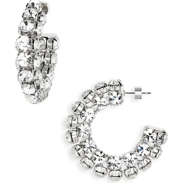 AREA Small Crystal Hoop Earrings - Silver
