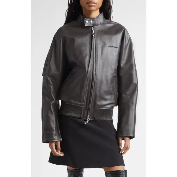 COURREGES Embroidered Leather Bomber Jacket