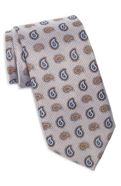 Nordstrom Paisley Silk Neck Tie - Silver