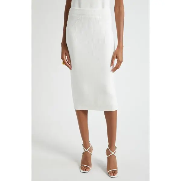 St. John Rib Knit Midi Skirt - Bright White