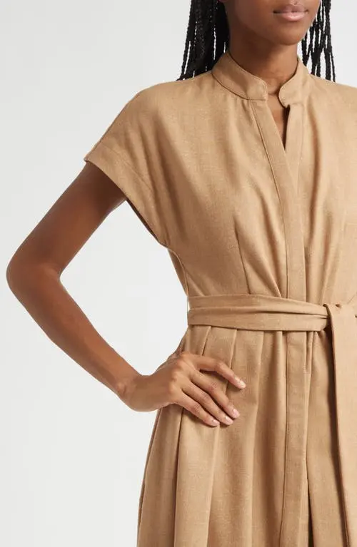 Eleventy Belted Wool Blend Midi Dress - 02 Sand
