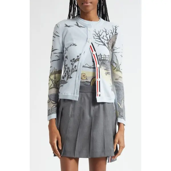 Thom Browne Seasonal Print Cashmere Cardigan - Light Blu