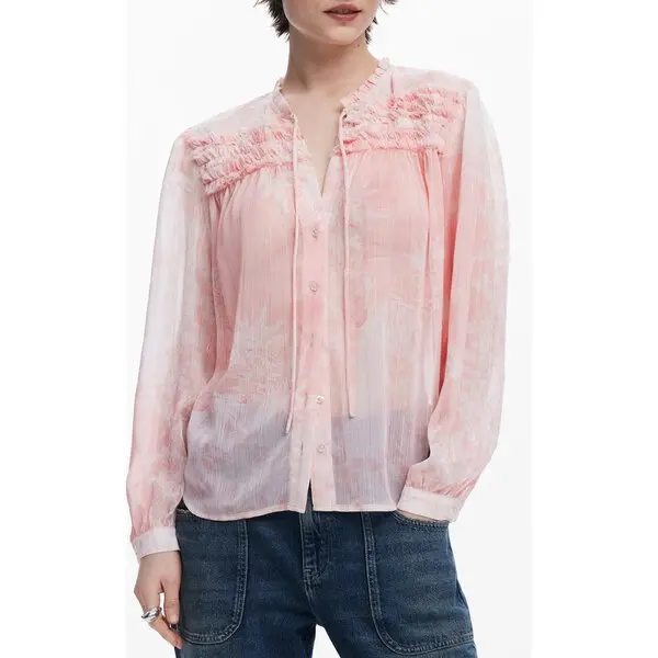 Desigual Ruffle Metallic Tie-neck Top