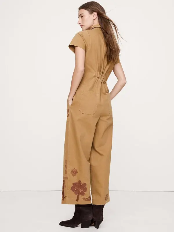 Banana Republic Relaxed Embroidered Cotton Canvas Jumpsuit - Camel With  Embroidery | Editorialist