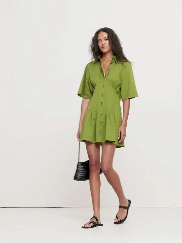 Banana Republic Stretch-Cotton Poplin Pintuck Shirt Dress - Cedar Olive  Green | Editorialist