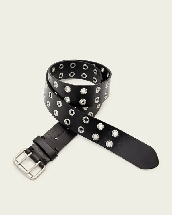 ALLSAINTS Iryna Leather Belt - Black/antiq Nickel