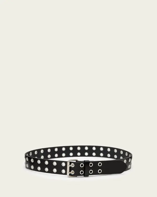 ALLSAINTS Iryna Leather Belt - Black/warm Silver