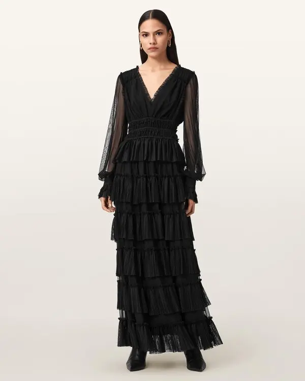 ALLSAINTS Xantara Shirred Maxi Dress