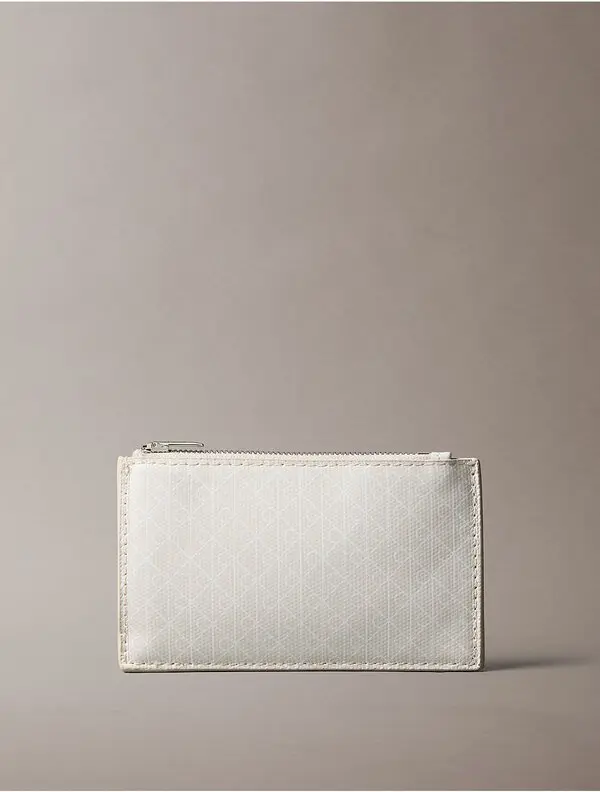 Calvin Klein Allover Emblem Logo Top Zip Card Case - Lily White