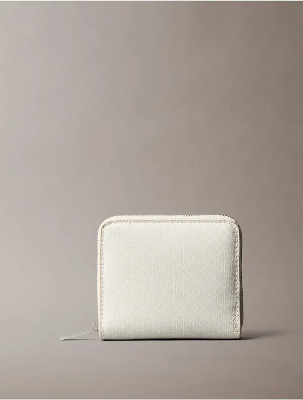 Calvin Klein Allover Monogram Square Zip Wallet - Lily White Aop