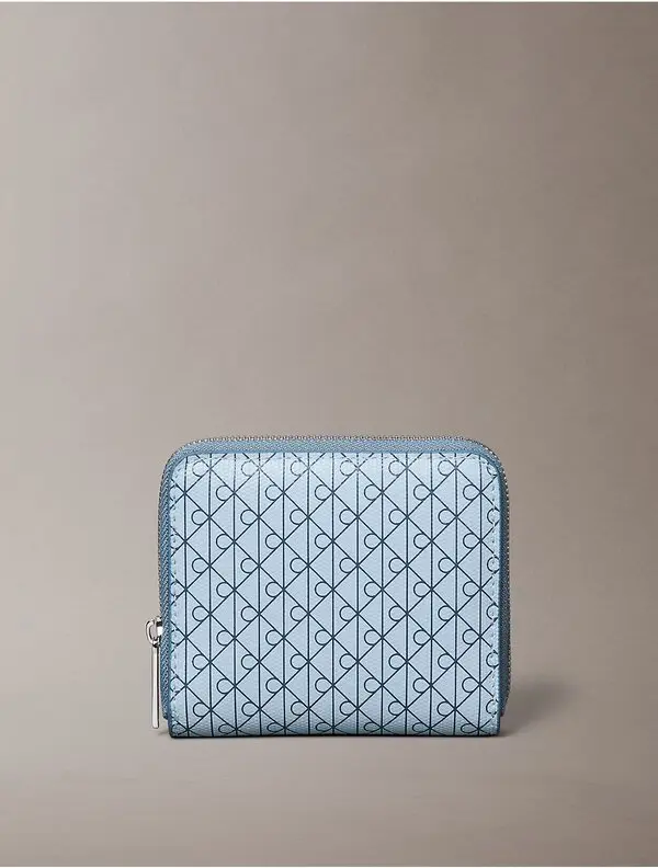 Calvin Klein Allover Monogram Square Zip Wallet - Palest Blue Aop