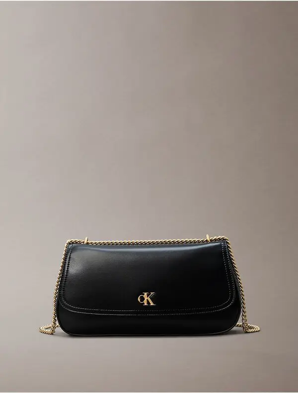 Calvin Klein Monogram Hardware Chain Shoulder Bag - Black / Antique Light Gold