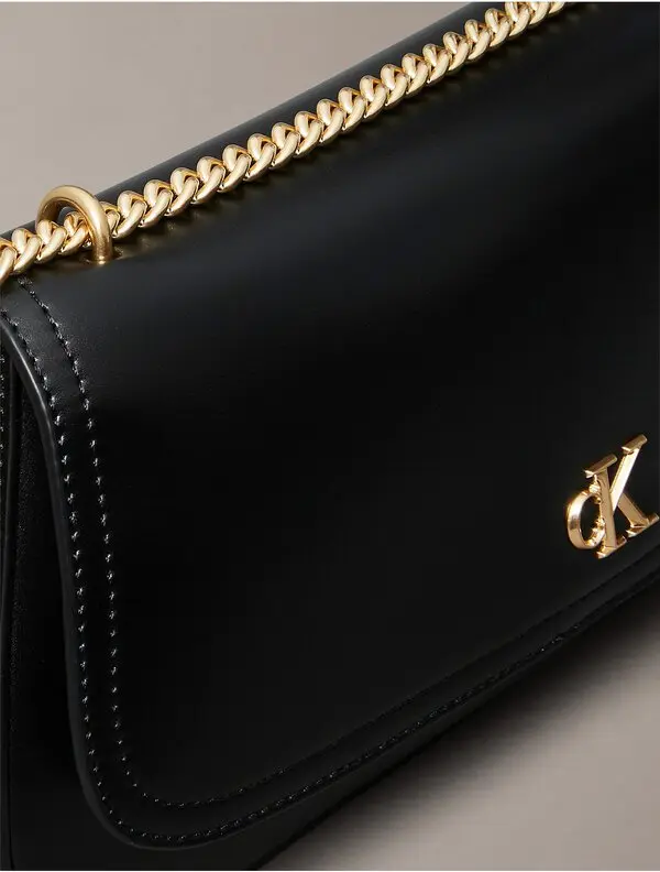 Calvin Klein Monogram Hardware Chain Shoulder Bag - Black / Antique Light Gold