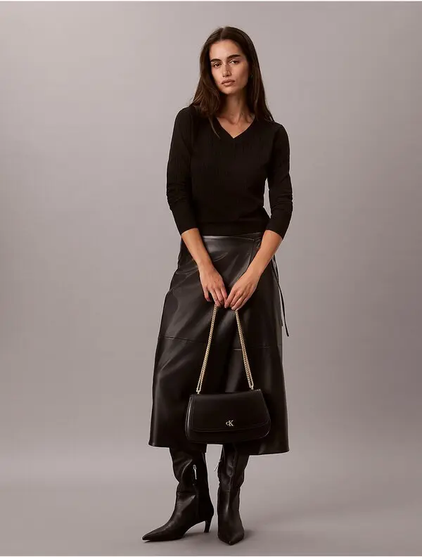 Calvin Klein Monogram Hardware Chain Shoulder Bag - Black