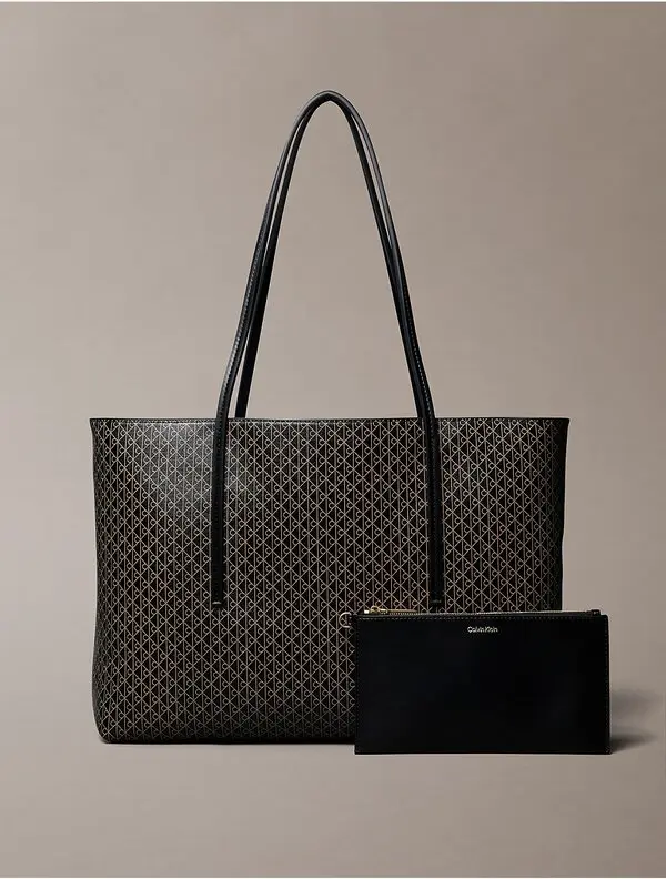 Calvin Klein Allover Emblem Logo Tote Bag - Black