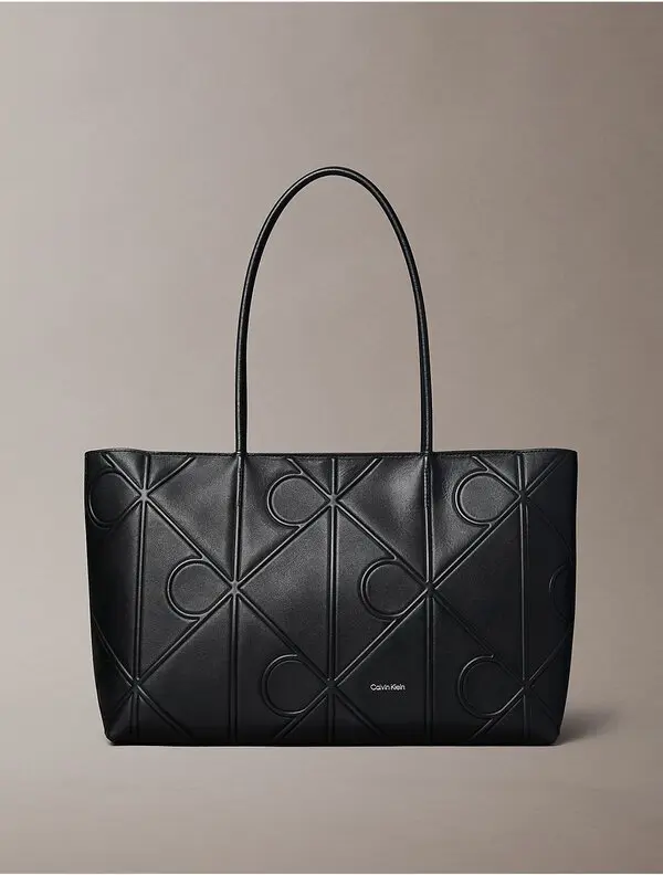 Calvin Klein Embossed Logo Pattern Tote Bag - Black