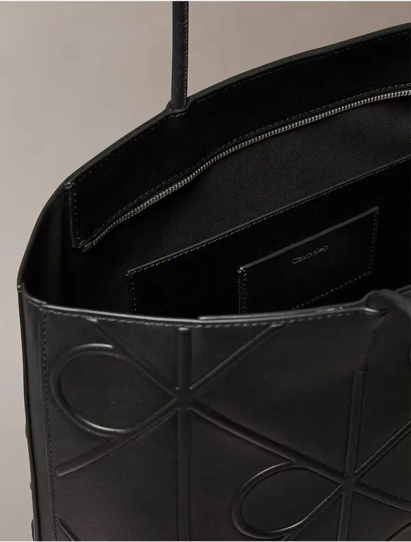 Calvin Klein Embossed Logo Pattern Tote Bag - Black