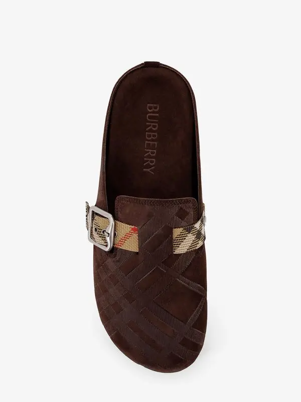 Burberry Leather Mule With Check Motif - Brown | Editorialist