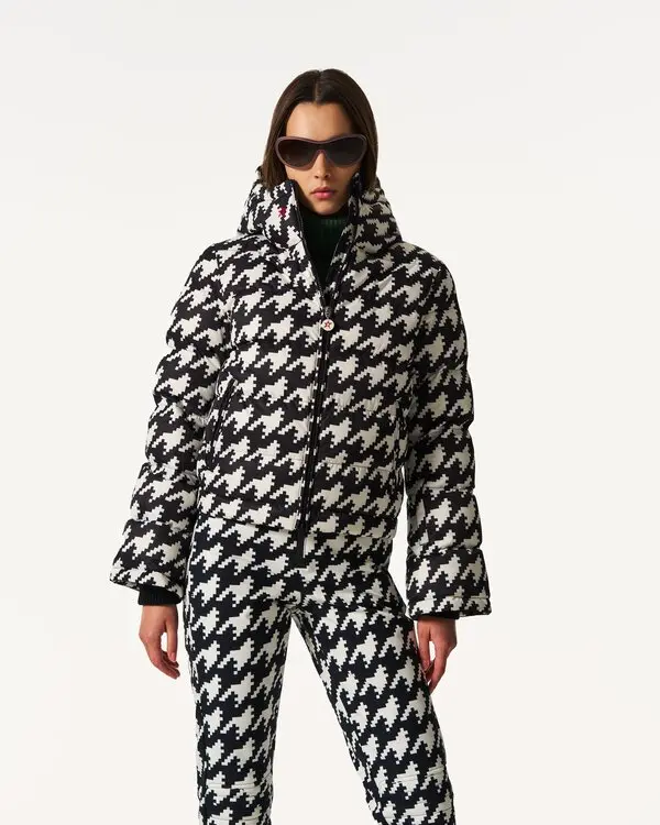 Perfect Moment Metallic Polar Flare Down Jacket - Snow-white-houndstooth-black-snow-white
