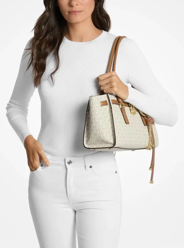Michael Kors Hamilton Moderne Small Signature Logo Satchel - Natural