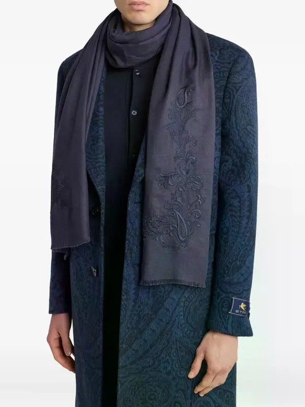 Etro Paisley-embroidered Cashmere Scarf - Blue