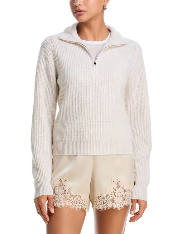 Aqua 100% Cashmere Quarter Zip Sweater - Ash