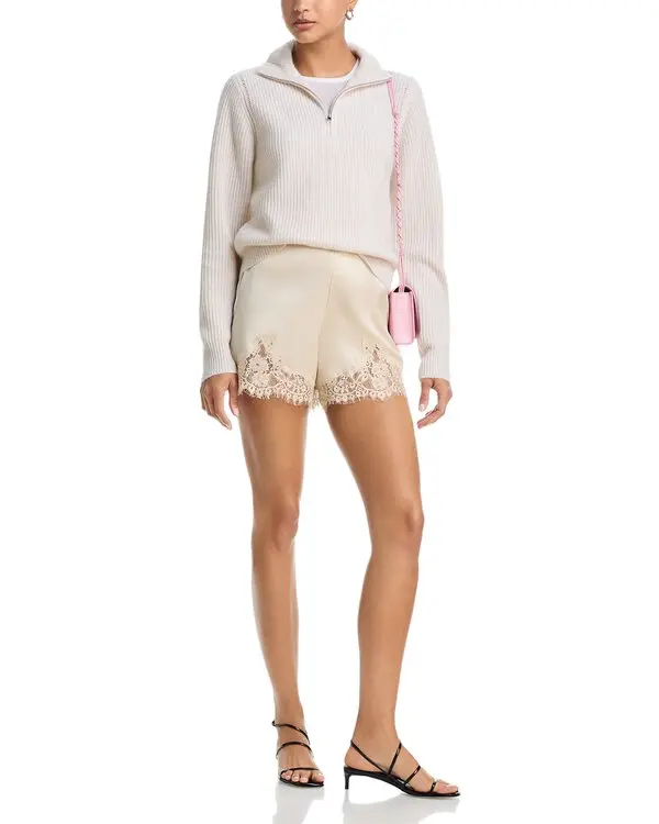 Aqua 100% Cashmere Quarter Zip Sweater - Ash