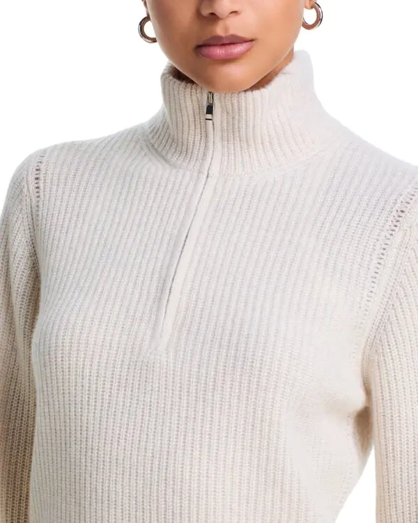 Aqua 100% Cashmere Quarter Zip Sweater - Ash