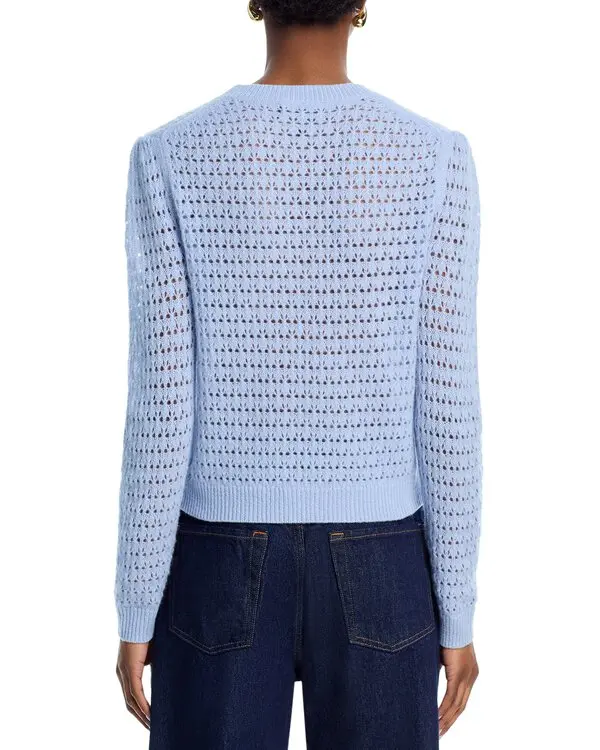 Aqua 100% Cashmere Openwork Crewneck Sweater - Chambray