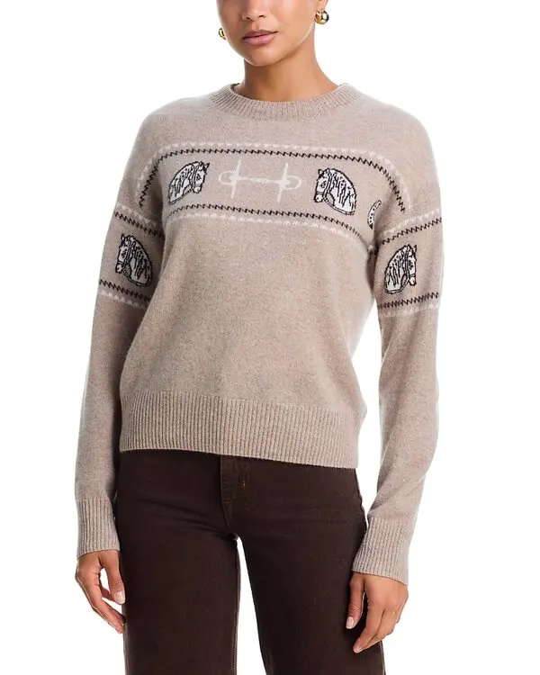 Aqua 100% Cashmere Horse Crewneck Sweater