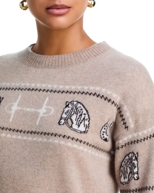 Aqua 100% Cashmere Horse Crewneck Sweater