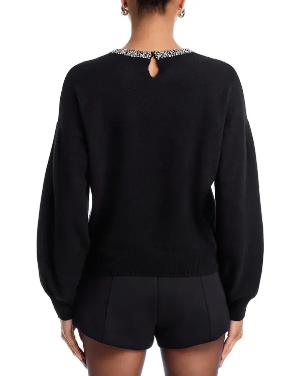 Aqua Cashmere Crystal Trim Crewneck Sweater